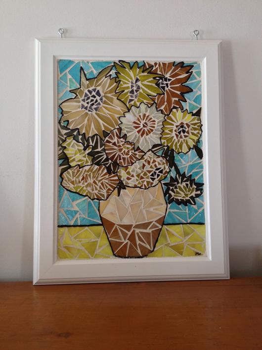 Van Gogh Sunflowers Inspired Stained Glass Mosaic Panel - Delphi Artist ...