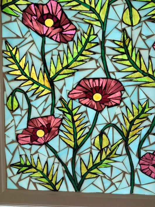 Pink Poppy Stained Glass Mosaic Panel - Delphi Artist Gallery