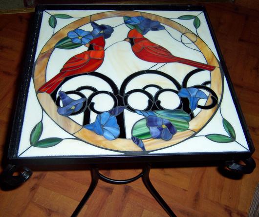 Mosaic Cardinals On Tile, On Top Of A Handcrafted Wrought Iron Base ...