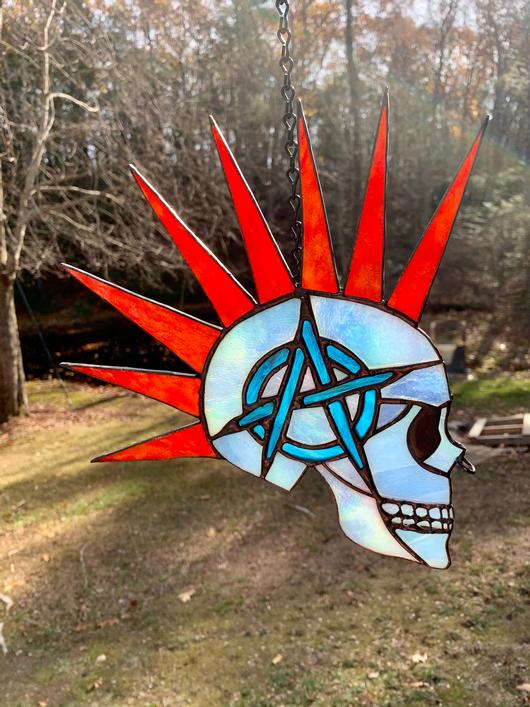 Skullf**Kery Punk Rock Stained Glass Skull - Delphi Artist Gallery