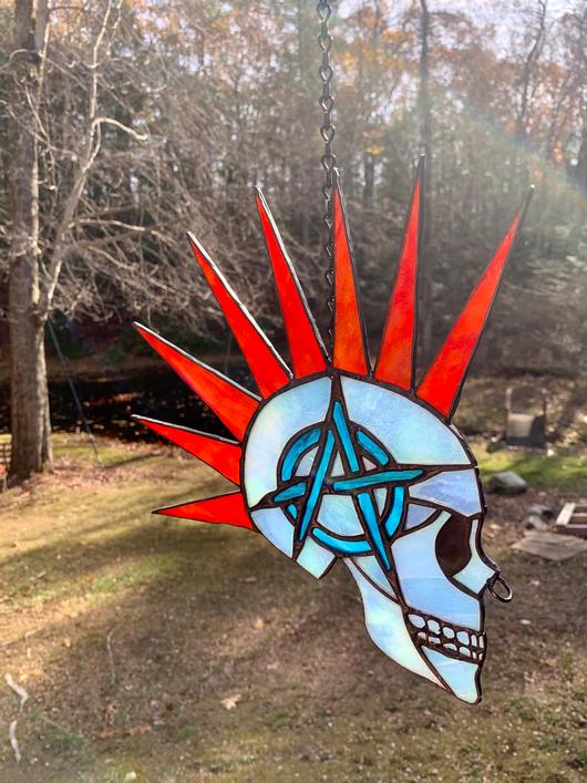 Skullf**Kery Punk Rock Stained Glass Skull - Delphi Artist Gallery