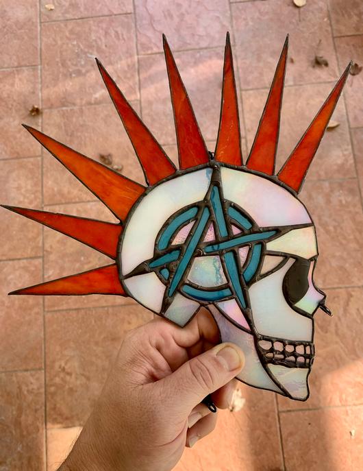 Skullf**Kery Punk Rock Stained Glass Skull - Delphi Artist Gallery