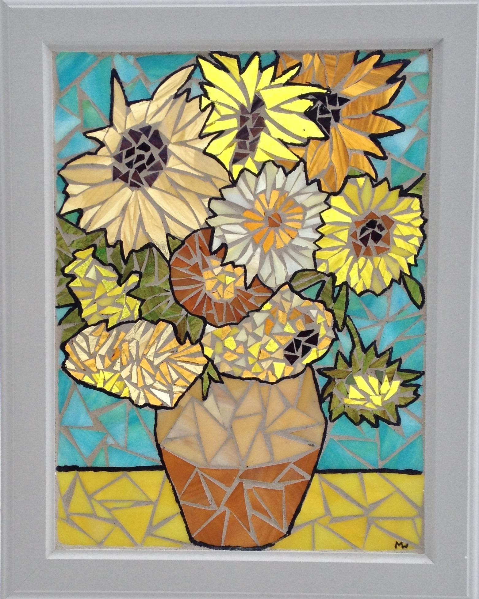 Van Gogh Sunflowers Inspired Stained Glass Mosaic Panel - Delphi Artist ...