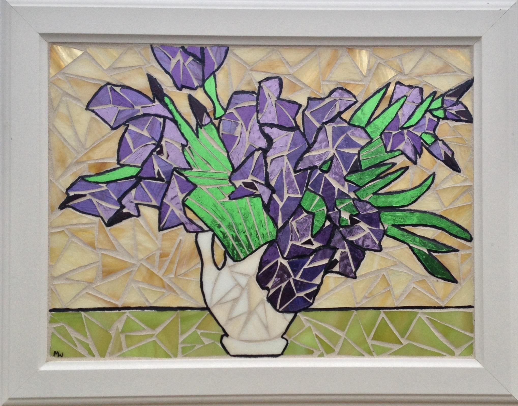 Van Gogh Irises Still Life Stained Glass Mosaic Panel - Delphi Artist ...