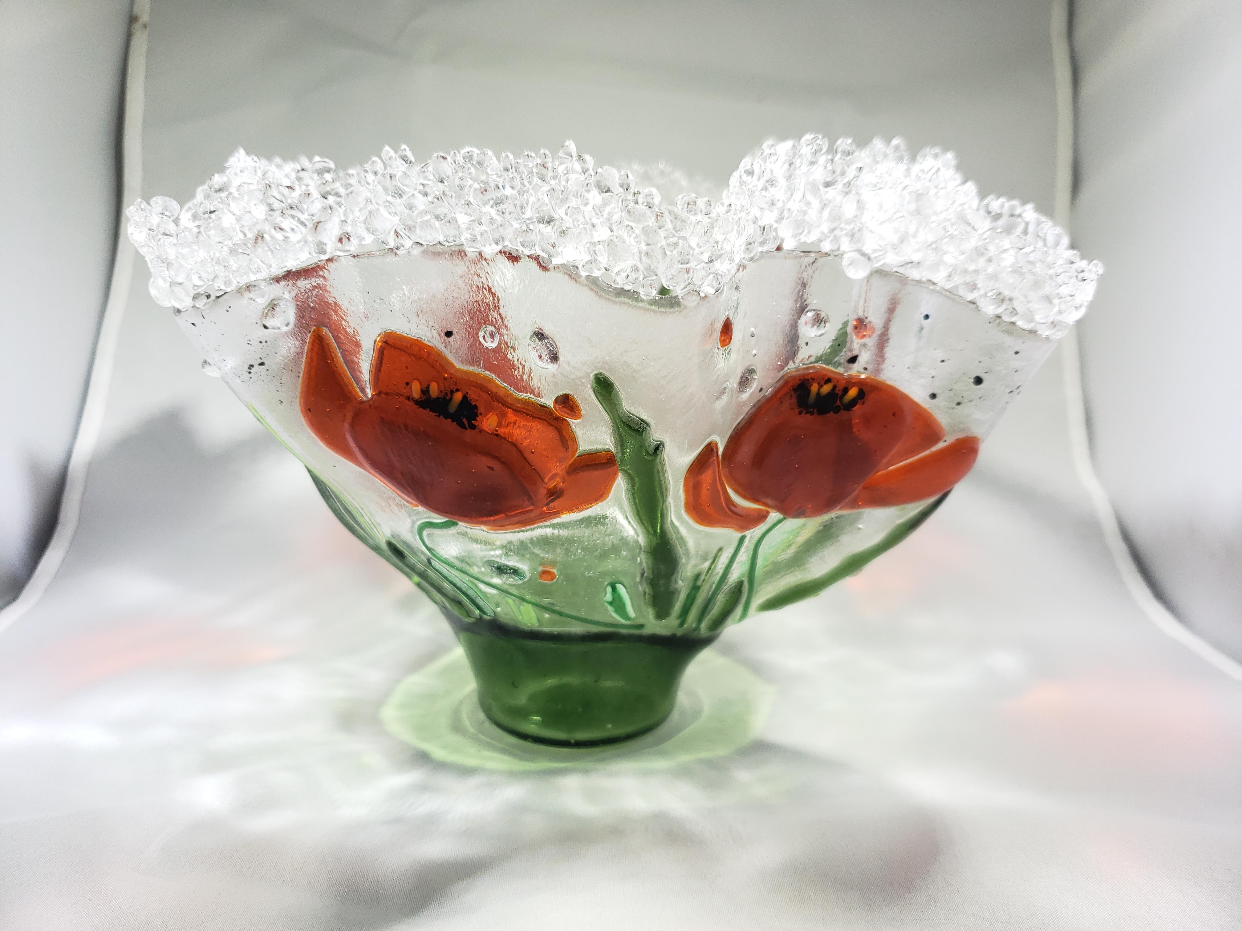 Fused Glass Poppy Vase - Delphi Artist Gallery